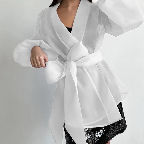 Passion of Essence | Dresses | Elegant White Long Sleeve Wrap Tunic ...